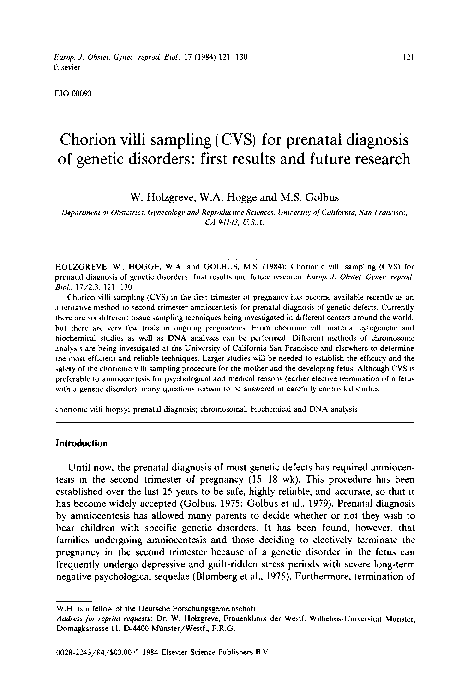 (PDF) Chorion villi sampling (CVS) for prenatal diagnosis of genetic ...