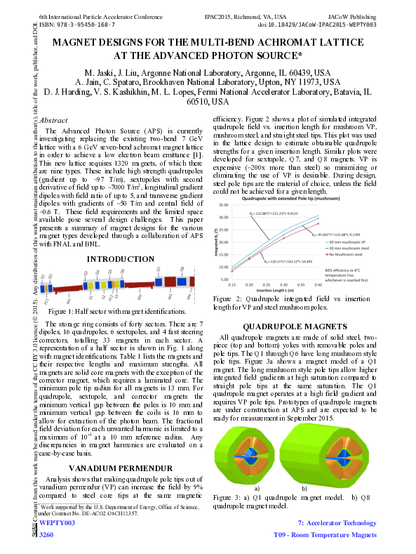 (PDF) Magnet Designs for the Multi-bend Achromat Lattice at the Advanced Photon Source | Charles ...