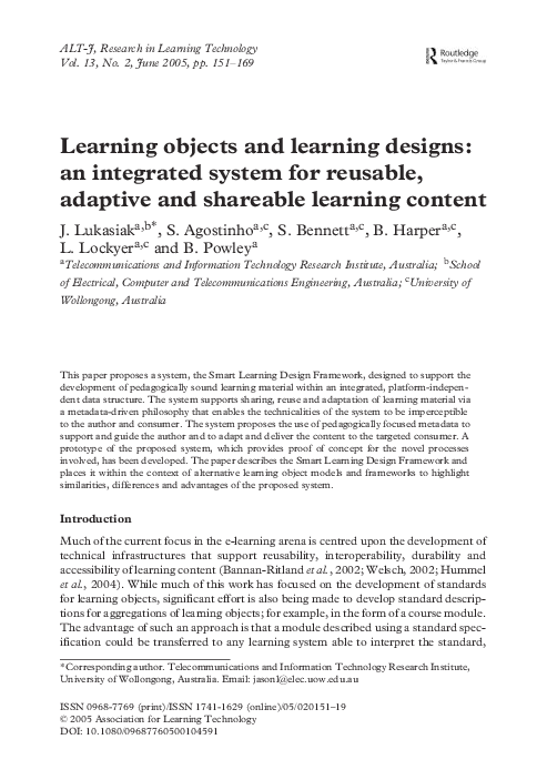 (PDF) Learning objects and learning designs: an integrated system for reusable, adaptive and ...