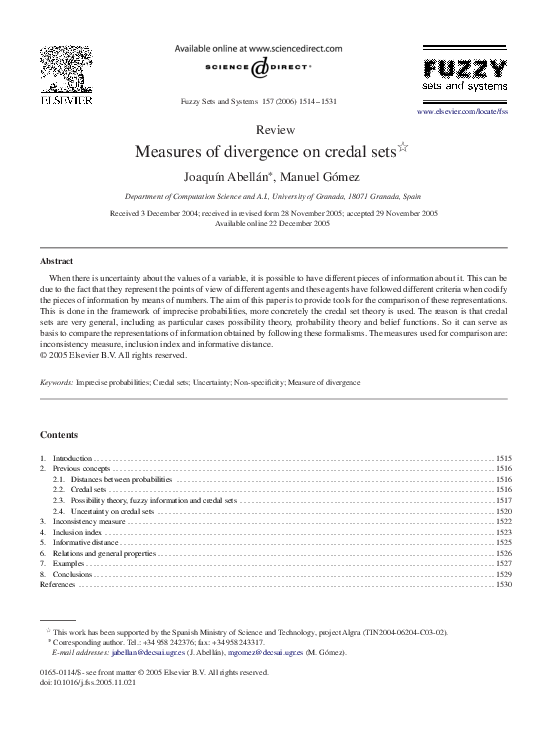 (PDF) Measures of divergence on credal sets
