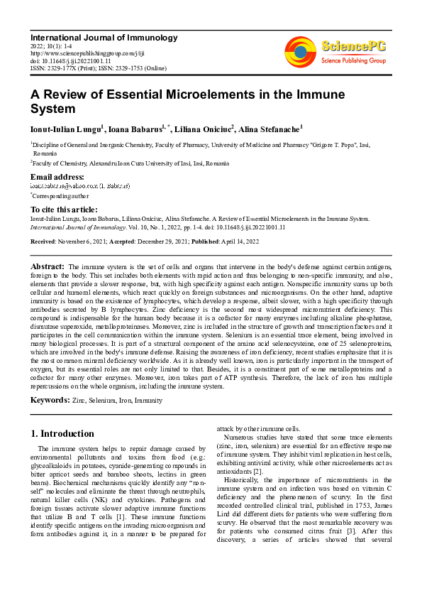 (PDF) A Review of Essential Microelements in the Immune System