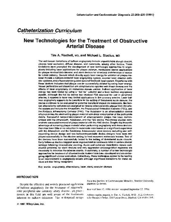 (PDF) New technologies for the treatment of obstructive arterial ...