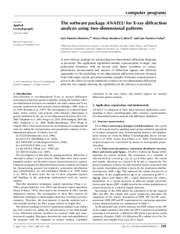 (PDF) The software packageANAELUfor X-ray diffraction analysis using two-dimensional patterns