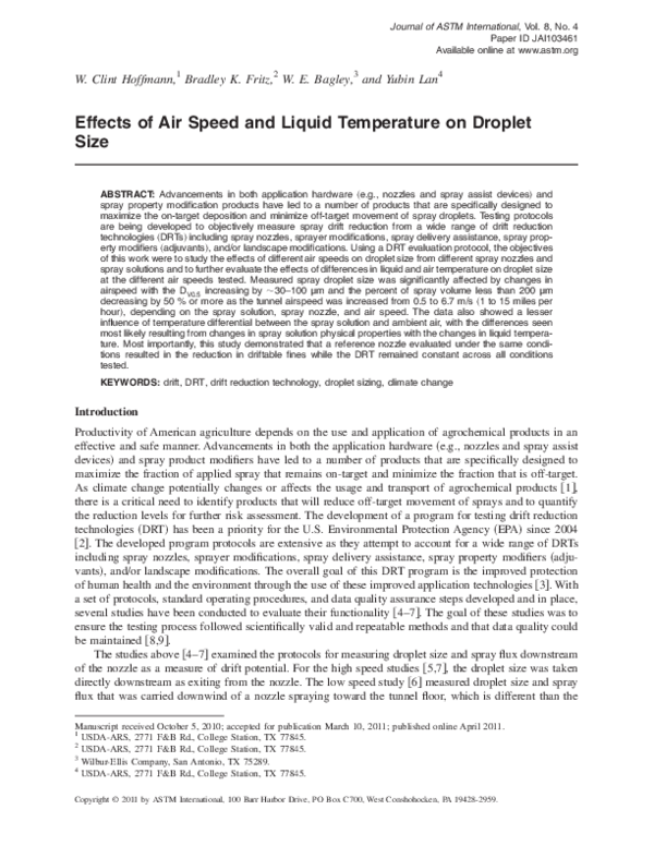 (PDF) Effects of Air Speed and Liquid Temperature on Droplet Size