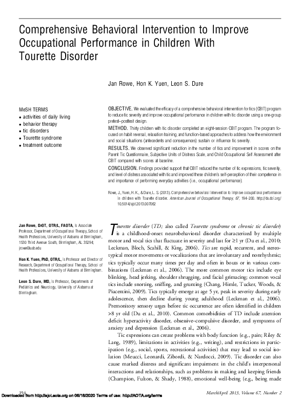 (PDF) Comprehensive Behavioral Intervention to Improve Occupational ...