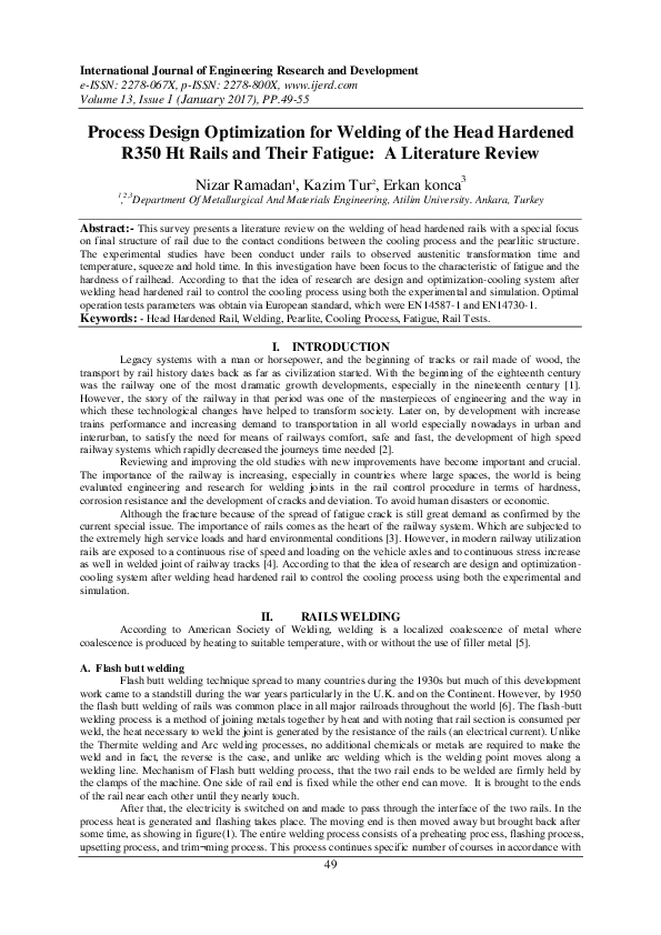 (PDF) Process Design Optimization for Welding of the Head Hardened R 350 Ht Rails and Their ...
