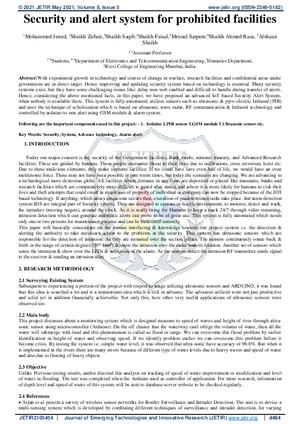 (PDF) Security and alert system for prohibited facilities