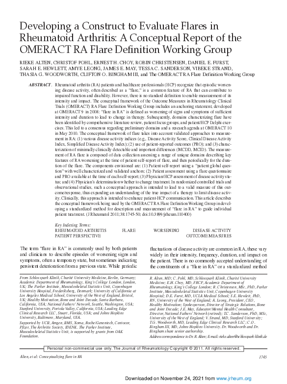 (PDF) Developing a Construct to Evaluate Flares in Rheumatoid Arthritis ...