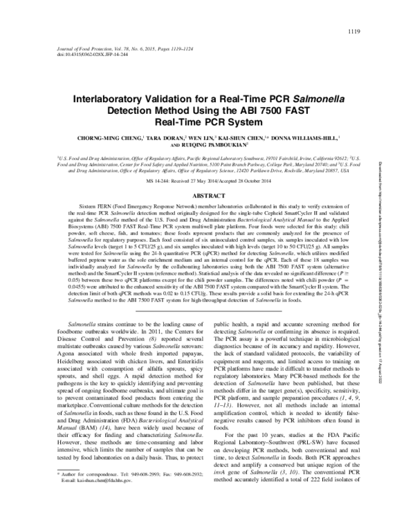 (PDF) Interlaboratory Validation for a Real-Time PCR Salmonella Detection Method Using the ABI ...