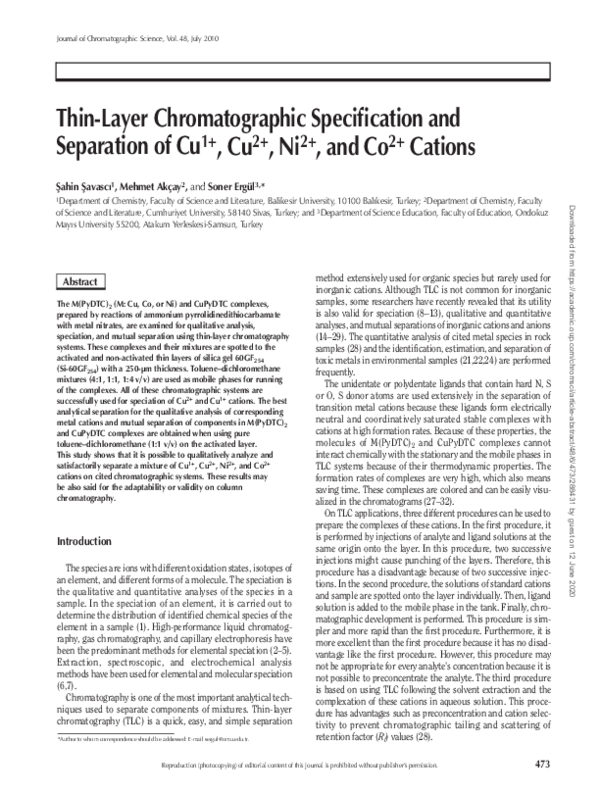 (PDF) Thin-Layer Chromatographic Specification and Separation of Cu1+, Cu2+, Ni2+, and Co2+ Cations