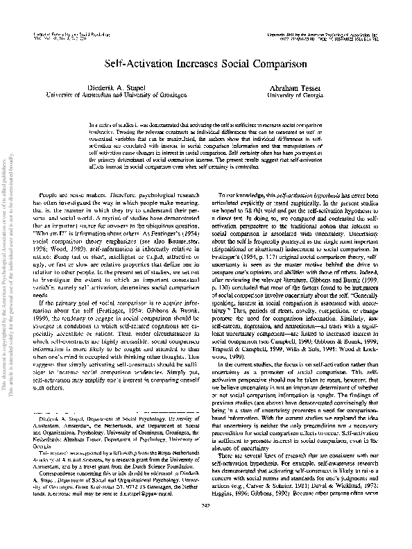 (PDF) Self-activation increases social comparison