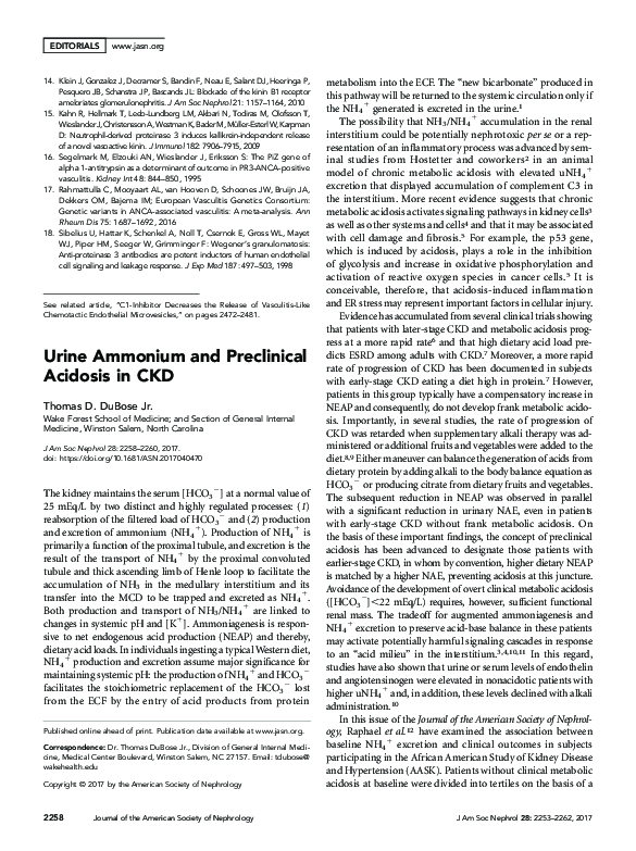 (PDF) Urine Ammonium and Preclinical Acidosis in CKD