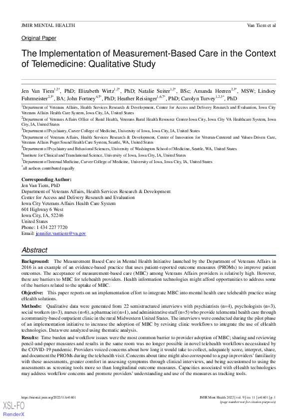 (PDF) The Implementation of Measurement-Based Care in the Context of ...