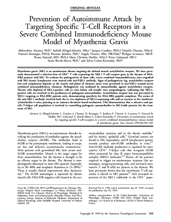 (PDF) Prevention of autoimmune attack by targeting specific T-cell ...