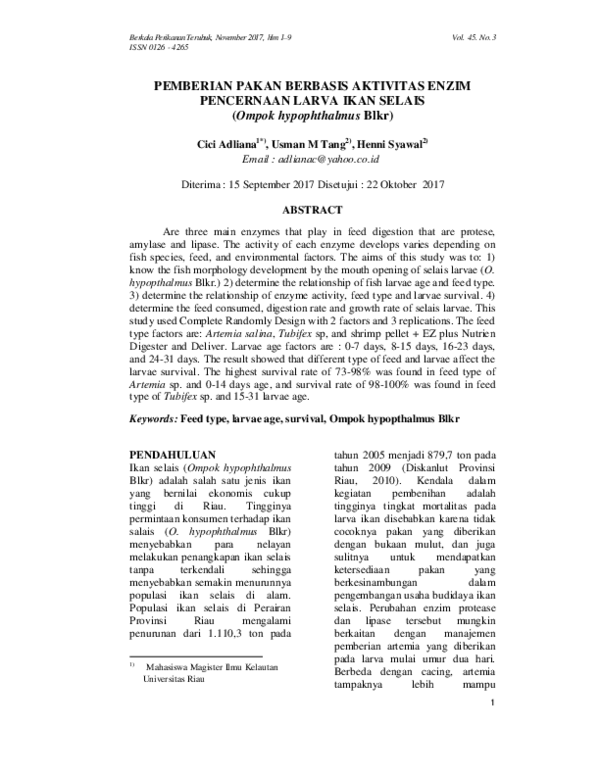 (PDF) PEMBERIAN PAKAN BERBASIS AKTIVITAS ENZIM PENCERNAAN LARVA IKAN ...