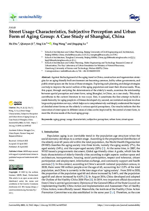 Pdf Street Usage Characteristics Subjective Perception And Urban Form Of Aging Group A Case