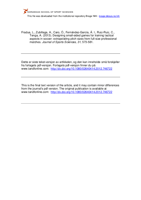 (PDF) Designing small-sided games for training tactical aspects in ...