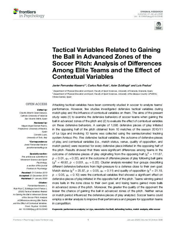 (PDF) Tactical Variables Related to Gaining the Ball in Advanced Zones ...