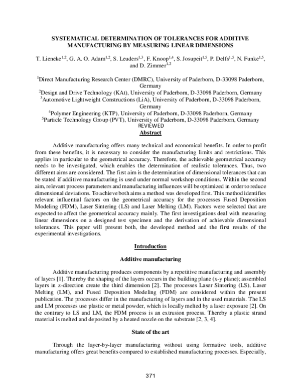 (PDF) Systematical Determination of Tolerances for Additive ...