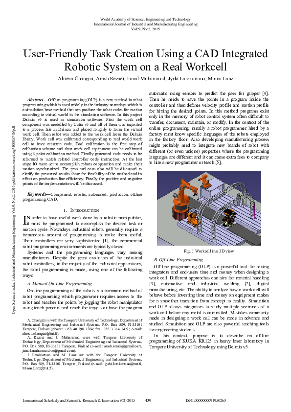 (PDF) User-Friendly Task Creation Using A Cad Integrated Robotic System On A Real Workcell