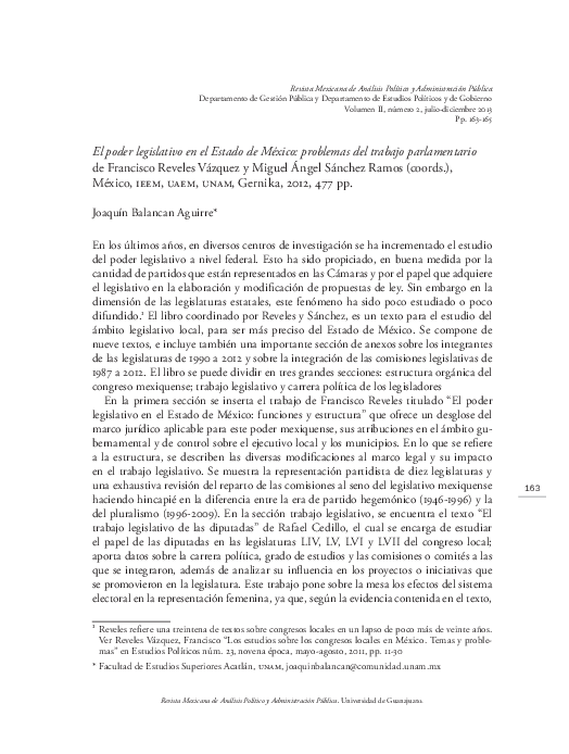 (PDF) El poder legislativo en el Estado de México: problemas del ...