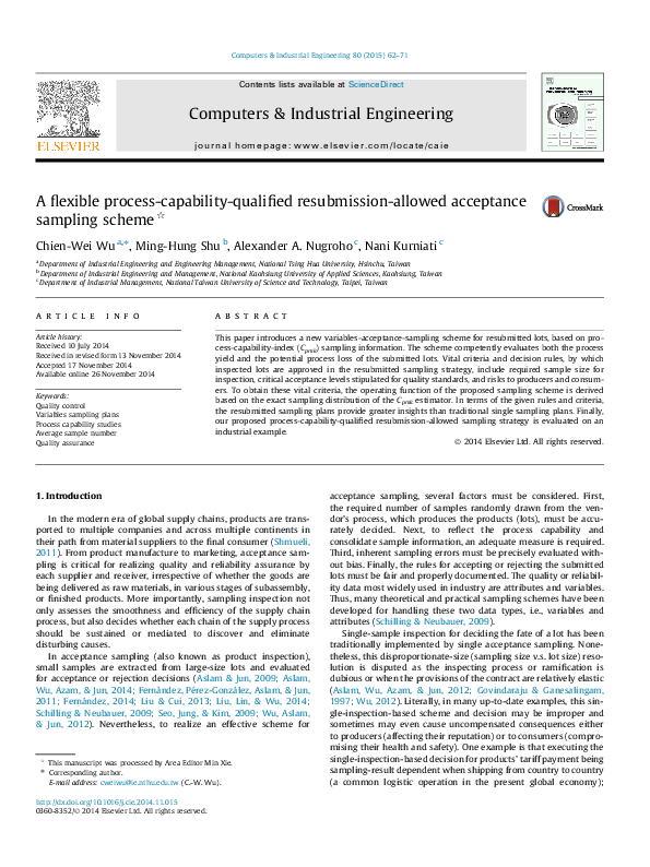 Pdf A Flexible Process Capability Qualified Resubmission Allowed Acceptance Sampling Scheme