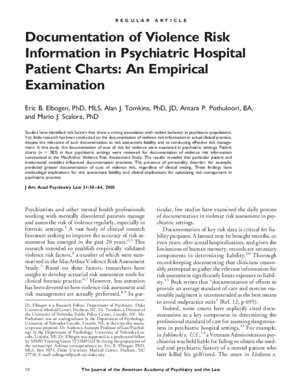 (PDF) Documentation of violence risk information in psychiatric ...