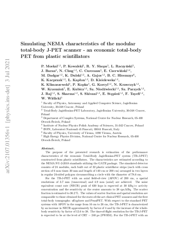 (PDF) Simulating NEMA characteristics of the modular total-body J-PET ...