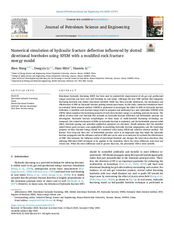 Pdf Numerical Simulation Of Hydraulic Fracture Deflection Influenced