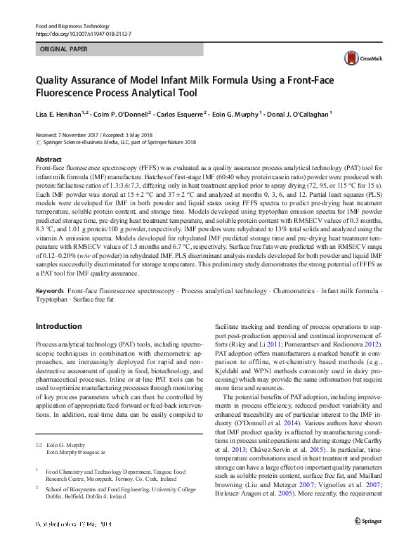 (PDF) Quality Assurance of Model Infant Milk Formula Using a Front-Face ...