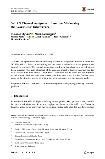(PDF) WLAN Channel Assignment Based on Minimizing the Worst-Case Interference