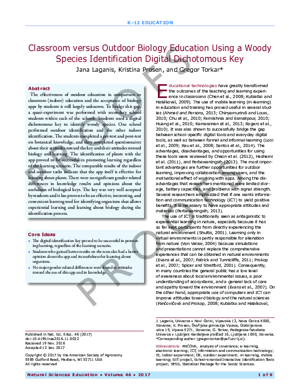 (PDF) Classroom versus Outdoor Biology Education Using a Woody Species ...