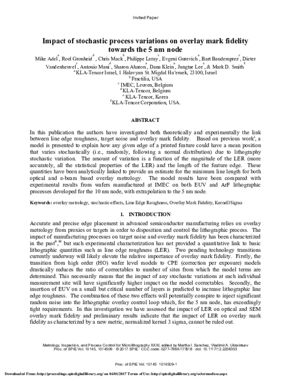(PDF) Impact of stochastic process variations on overlay mark fidelity ...