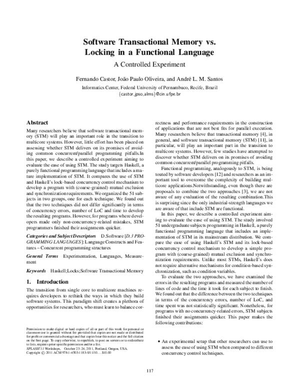 (PDF) Software transactional memory vs. locking in a functional language