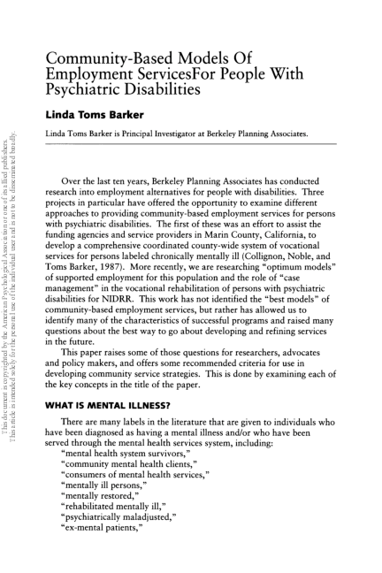 (PDF) Community-based models of employment services for people with ...