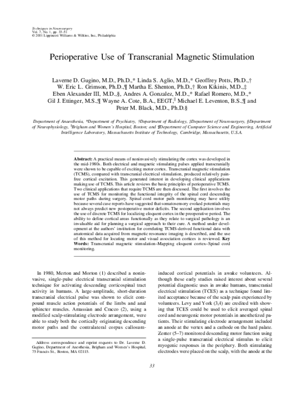 (PDF) Perioperative Use of Transcranial Magnetic Stimulation