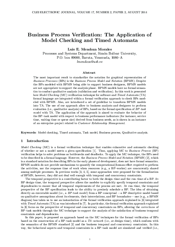 (PDF) Business Process Verification: The Application of Model Checking and Timed Automata