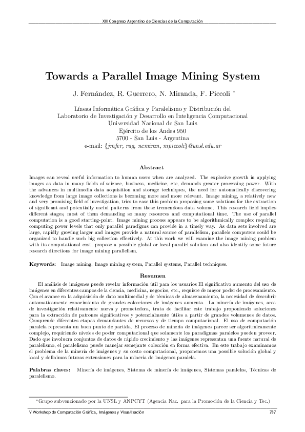 (PDF) Towards a parallel image mining system | Fabiana Piccoli - Academia.edu