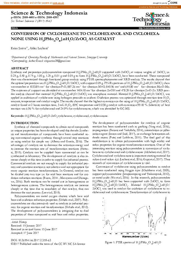 (PDF) Conversion of cyclohexane to cyclohexanol and cyclohexanone using H3[PMo12O40].nH2O-ZrOCl2 ...