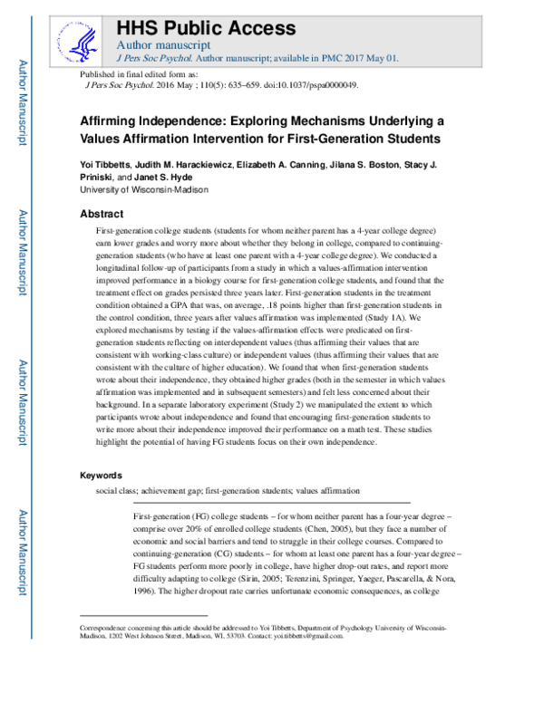 (PDF) Affirming independence: Exploring mechanisms underlying a values ...