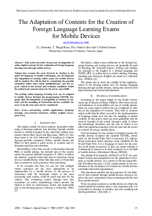 (PDF) The Adaptation of Contents for the Creation of Foreign Language Learning Exams for Mobile ...