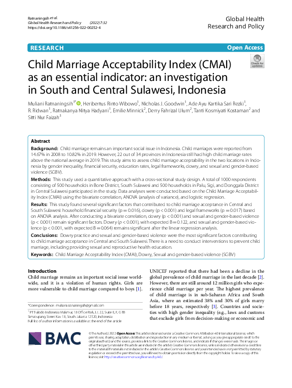 (PDF) Child Marriage Acceptability Index (CMAI) as an essential ...