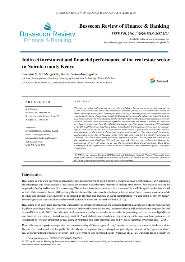 (PDF) Indirect investment and financial performance of the real estate ...