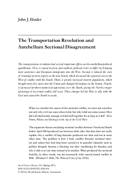 (PDF) The Transportation Revolution and Antebellum Sectional Disagreement