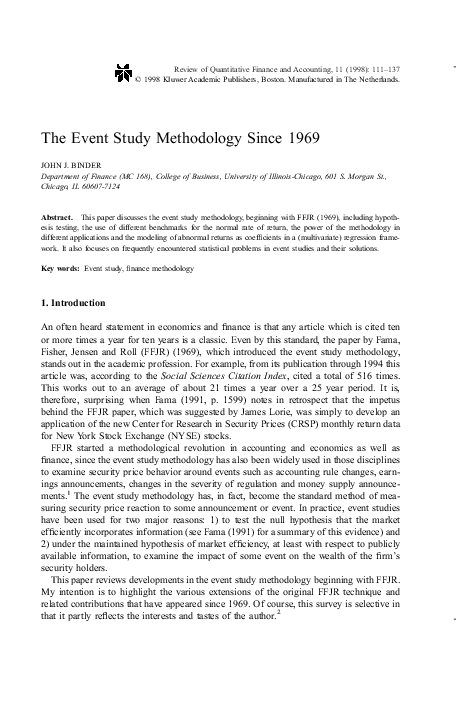 (PDF) The Event Study Methodology Since 1969