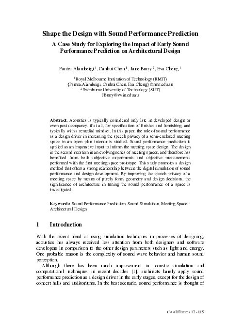 (PDF) Shape the Design with Sound Performance Prediction: A Case Study for Exploring the Impact ...