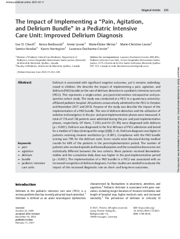 (PDF) The Impact of Implementing a “Pain, Agitation, and Delirium ...
