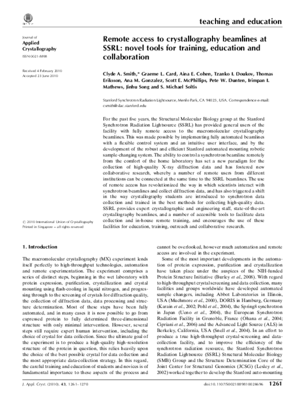 (PDF) Remote access to crystallography beamlines at SSRL: novel tools ...