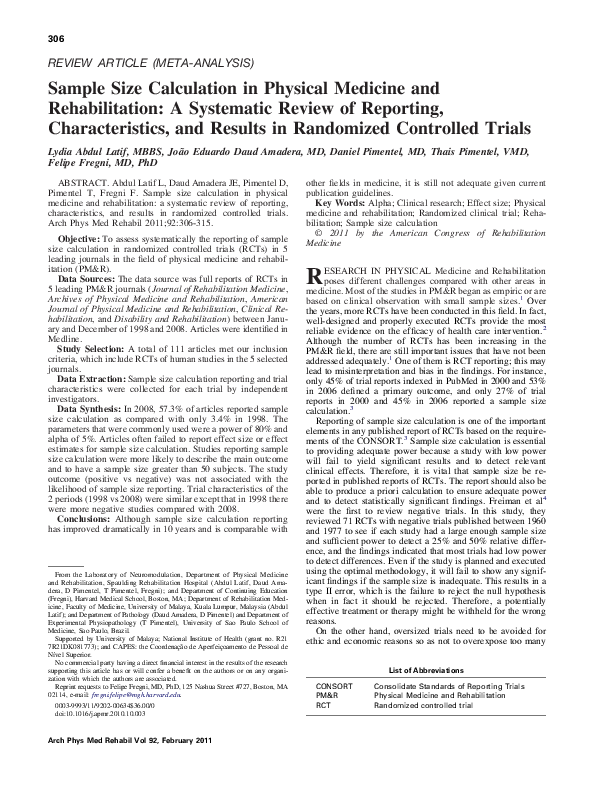 (PDF) Sample Size Calculation in Physical Medicine and Rehabilitation ...