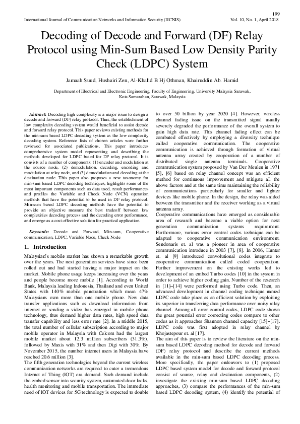 (PDF) Decoding of Decode and Forward (DF) Relay Protocol using Min-Sum Based Low Density Parity ...